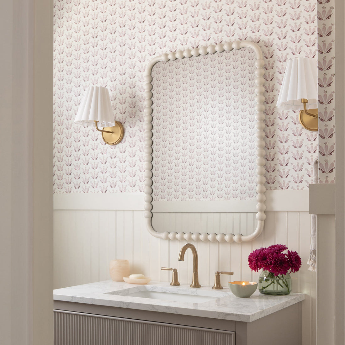 Pink & Burgundy Drop Repeat Floral Wallpaper | Pepper Home