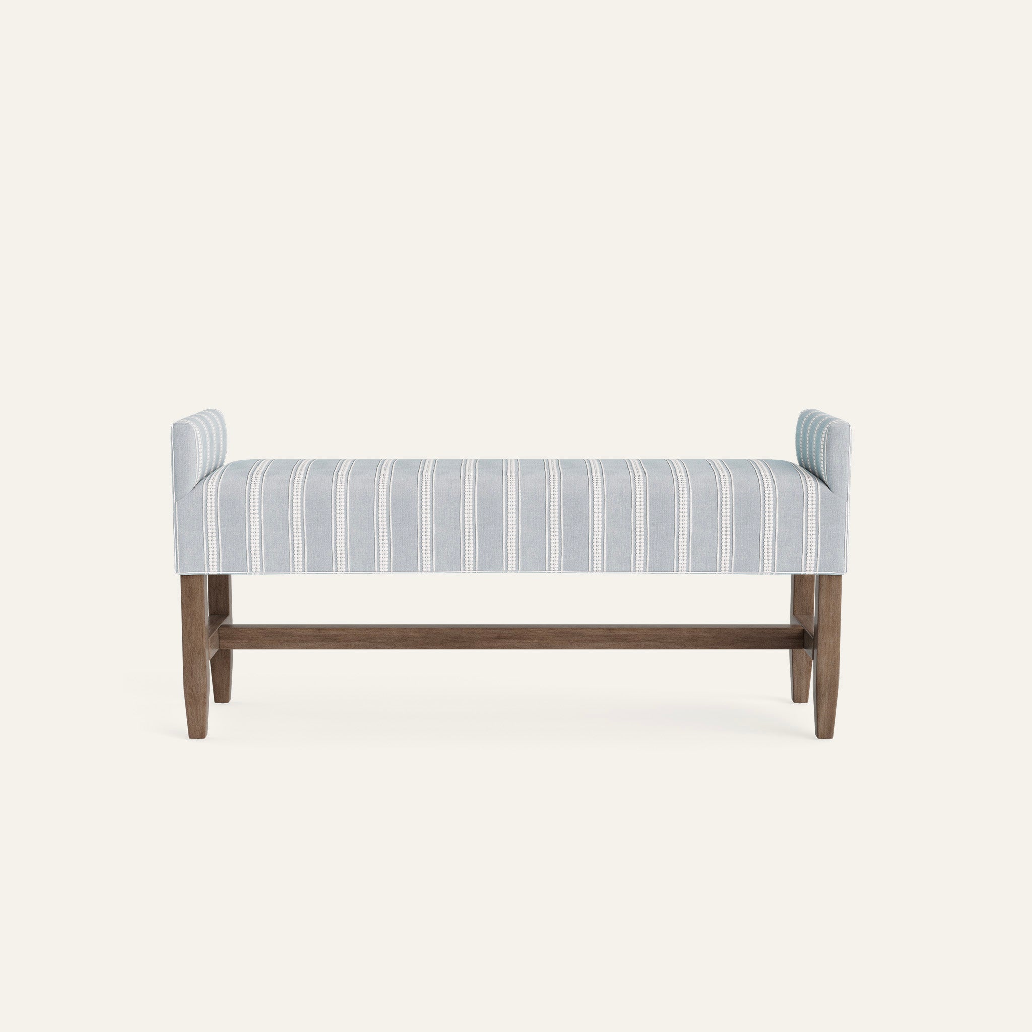 Neutral Striped Embroidered Custom Bench: Margot Mist | Pepper Home