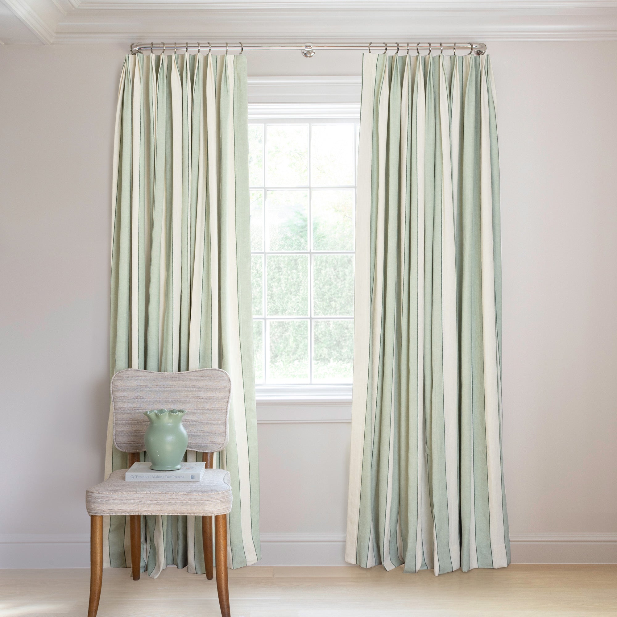 Green Striped Linen Curtain: Florence Eucalyptus | Pepper Home