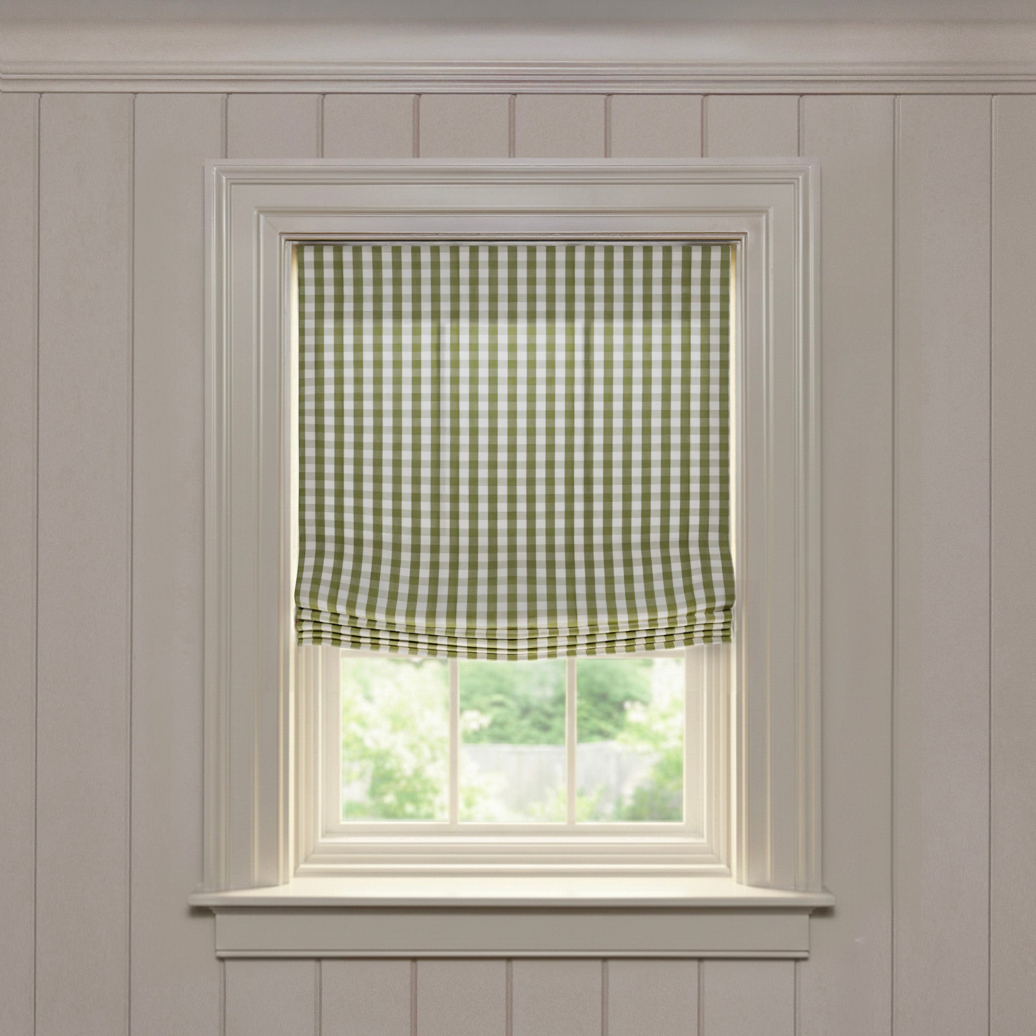 Millie Moss Gingham Roman Shade | Pepper Home